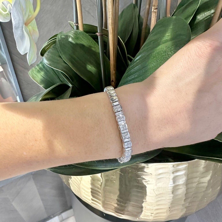 3.5 Ct Invisible Set Diamond Bracelet in 18K White Gold For Sale at 1stDibs
