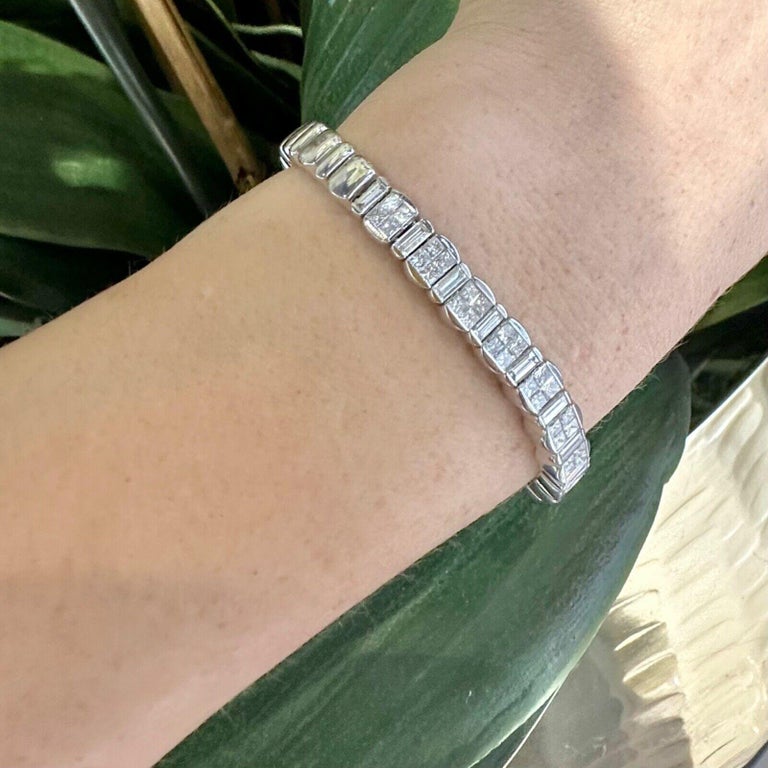 3.5 Ct Invisible Set Diamond Bracelet in 18K White Gold For Sale at 1stDibs
