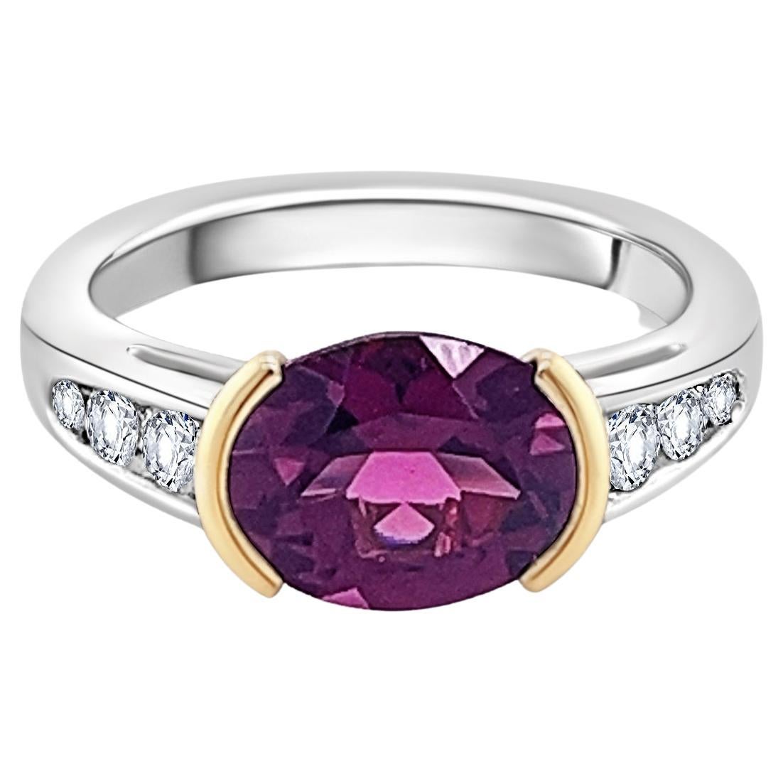 3.50 Carat Red Rubellite Tourmaline East West Ring in Platinum and 18K Gold For Sale at 1stDibs