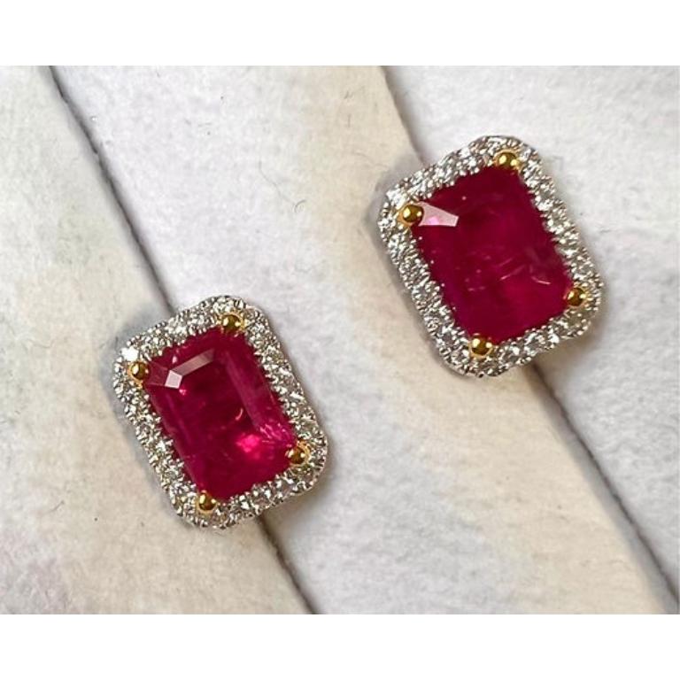 3.50 Ct Ruby Emerald Cut Studs For Sale at 1stDibs
