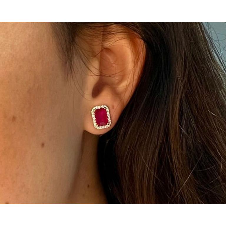 3.50 Ct Ruby Emerald Cut Studs For Sale at 1stDibs