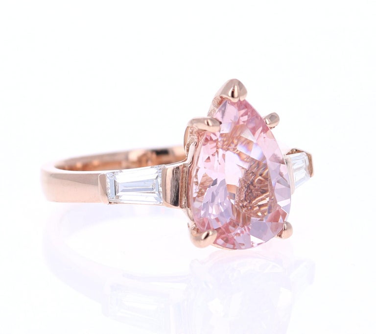 Verlobungsring aus Roségold mit rosa Morganit und Diamant im Angebot ...