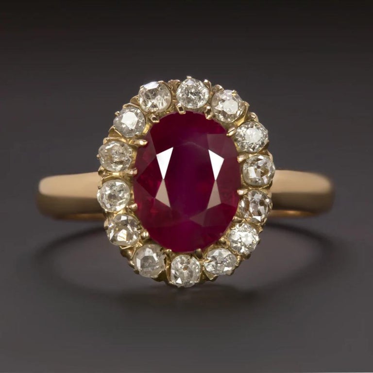 3.55ct AGL Certified Burma Ruby Diamond Ring Old Mine Cut For Sale at ...