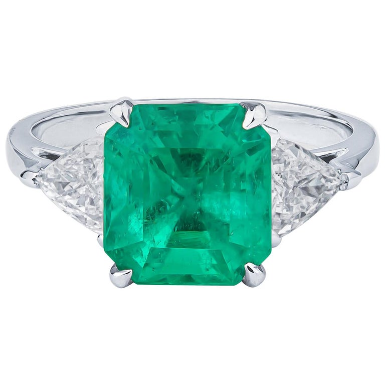 3.56ct Emerald Cut Natural Colombian Emerald and 0.85ct Diamonds, GIA ...