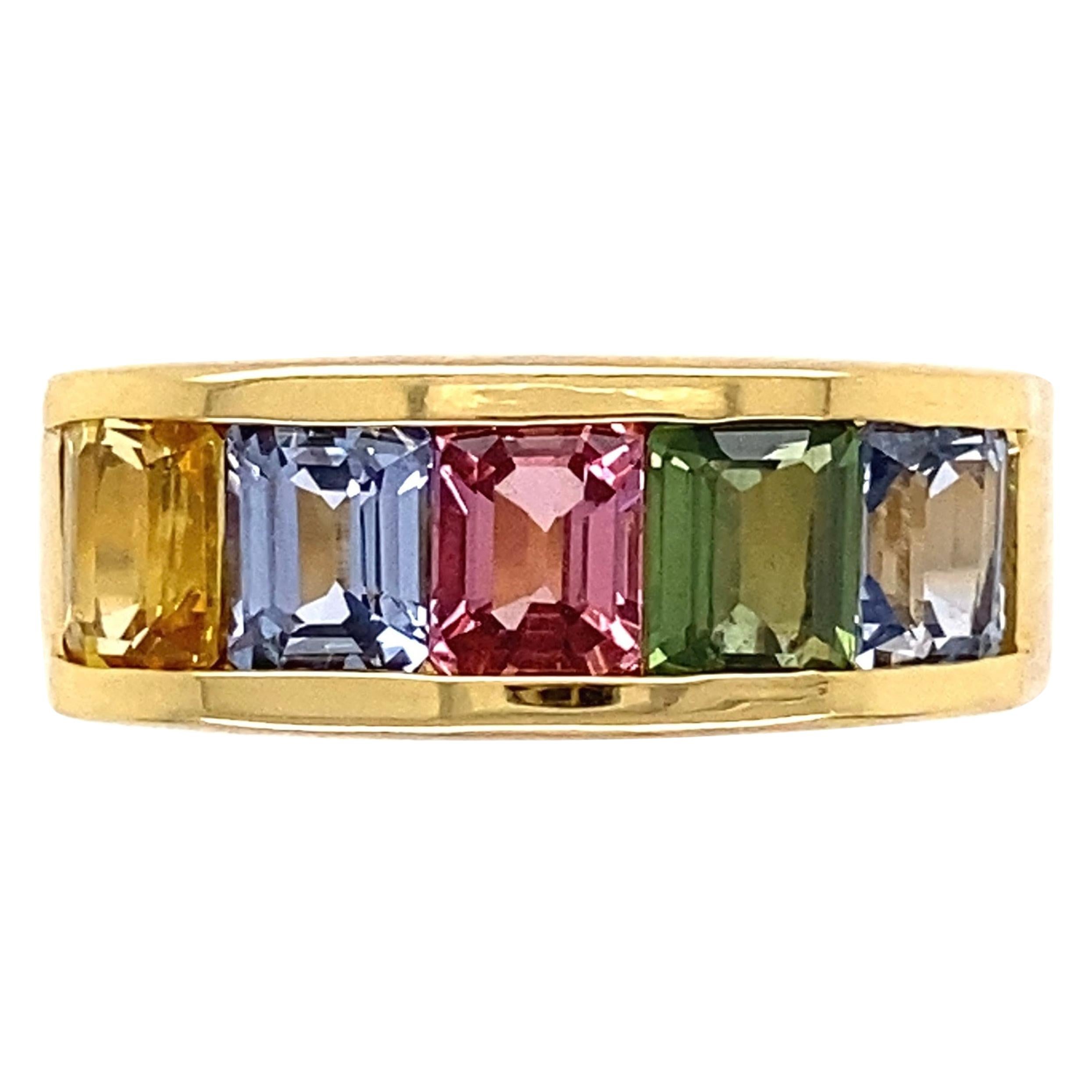 Multi-Color Diamond Platinum Band Ring Estate Fine Jewelry For Sale at ...