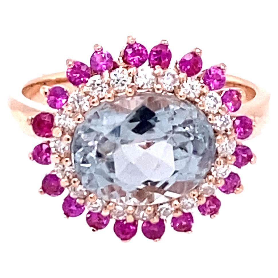 3.57 Carat Amethyst Pink Sapphire Diamond Rose Gold Cocktail Ring For ...