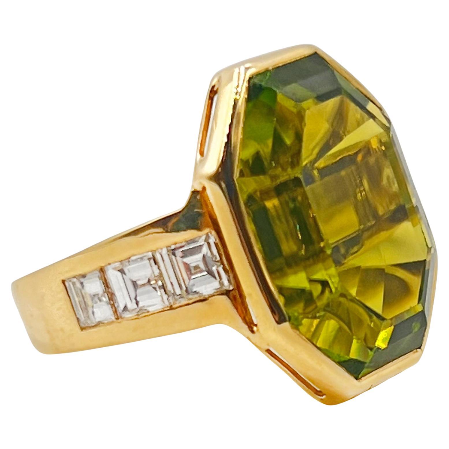 35ct Peridot Diamond Cocktail Ring at 1stDibs