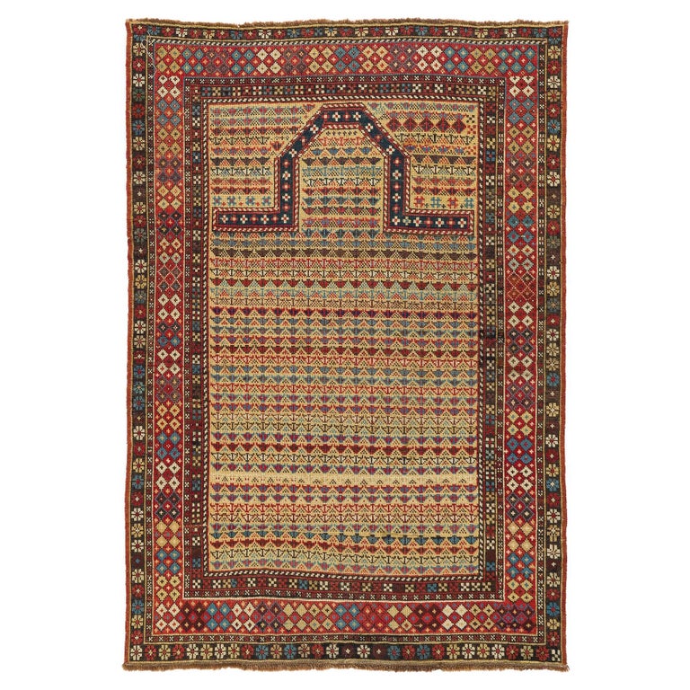 3.5x5 Ft Antique Caucasian Shirvan Prayer Rug, Rare Yellow Ground, Ca ...