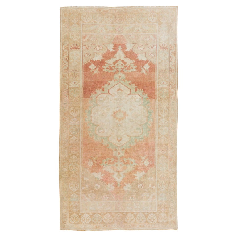 Mid-Century Turkish Hand Knotted Medallion Design Rug in Red and Beige ...