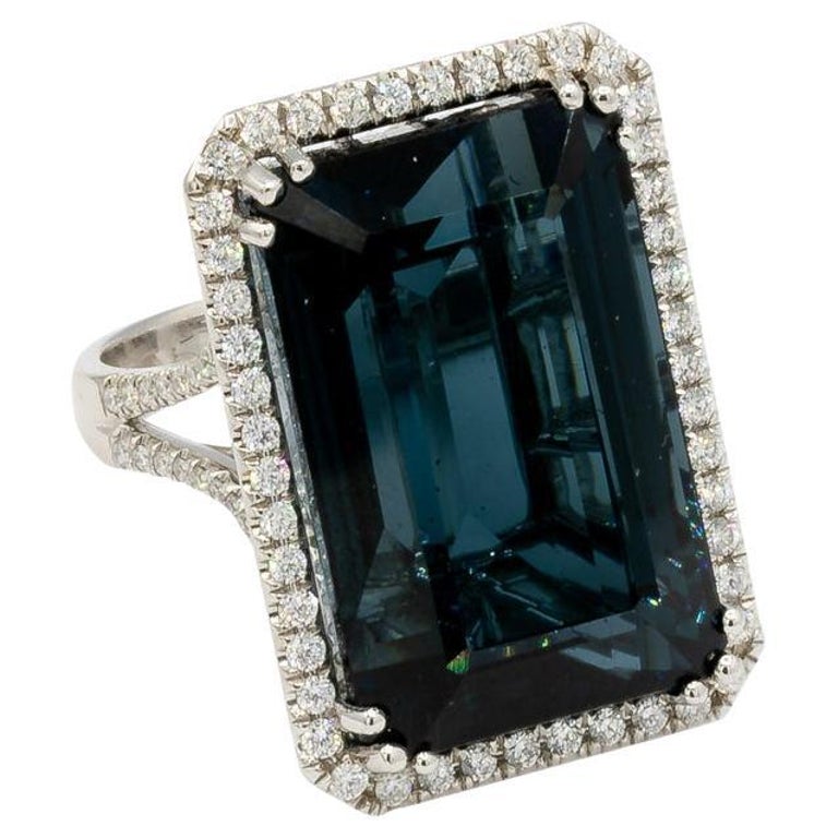 36+ Carat Blue Indicolite Tourmaline Ring with 2.68 Carats of Diamonds ...