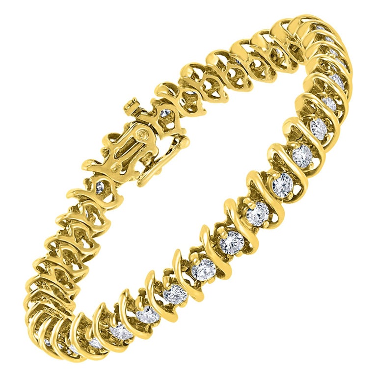 36 Round Diamond S Design Tennis Bracelet In 14 Karat Yellow Gold Carat