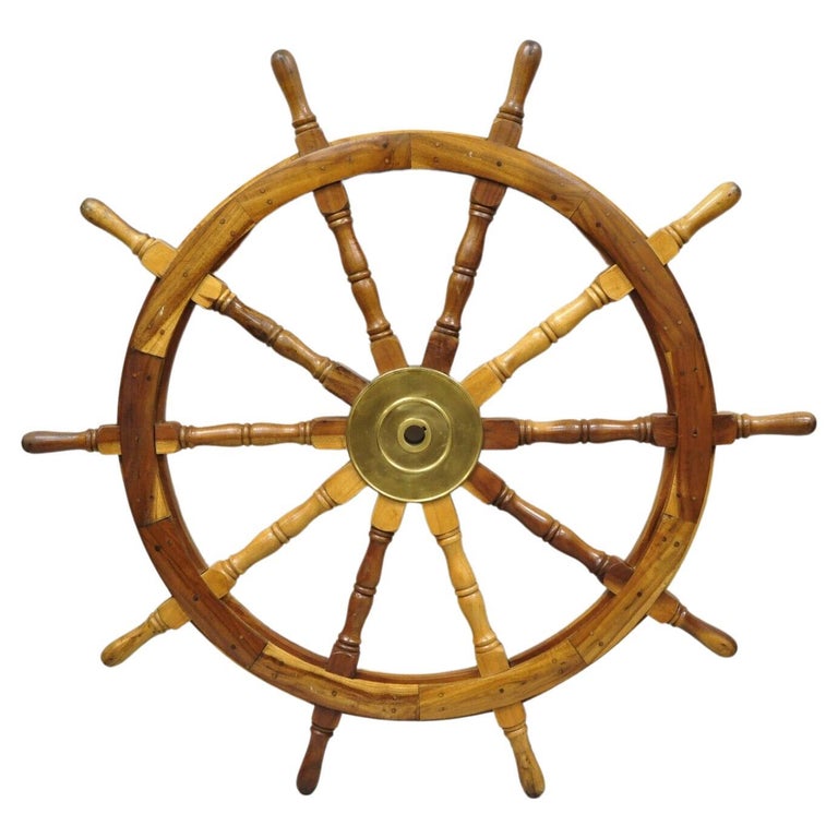 36" Teak Wood Nautical Ship Steering Wheel Pirate Captain Rustic For ...