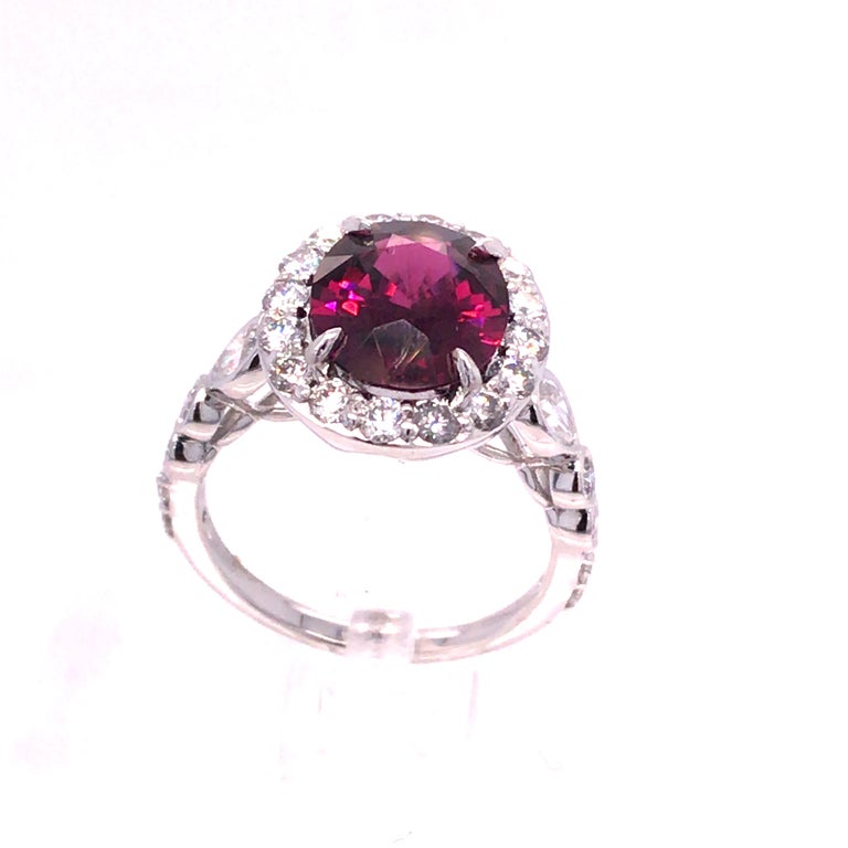 3.60 Carat Oval Cut Raspberry Garnet and Diamond Ring in 18k White Gold ...