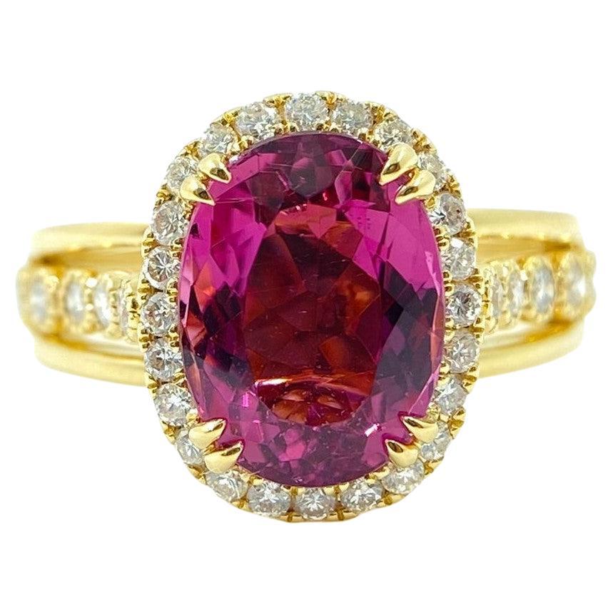 3.60 Carat Tourmaline Diamond Ring in 18 Karat Yellow Gold For Sale at ...