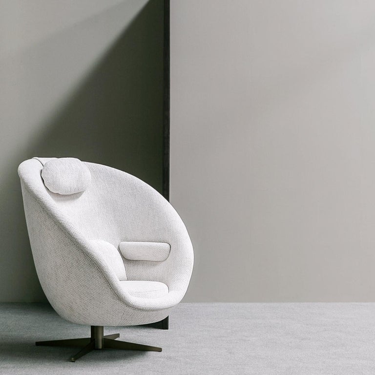 360° Rotating Armchair in Bouclé Fabrics and Stainless Steel Base For ...