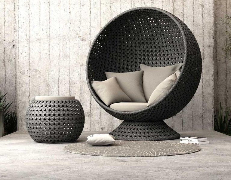 360° Rotating Outdoor Cocoon Chair in Open Cane Webbing For Sale at 1stDibs