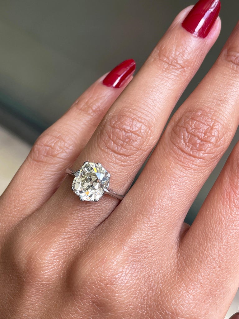 3.60ct Old Mine Cushion Cut Diamond Solitaire 18k Gold Engagement Ring ...