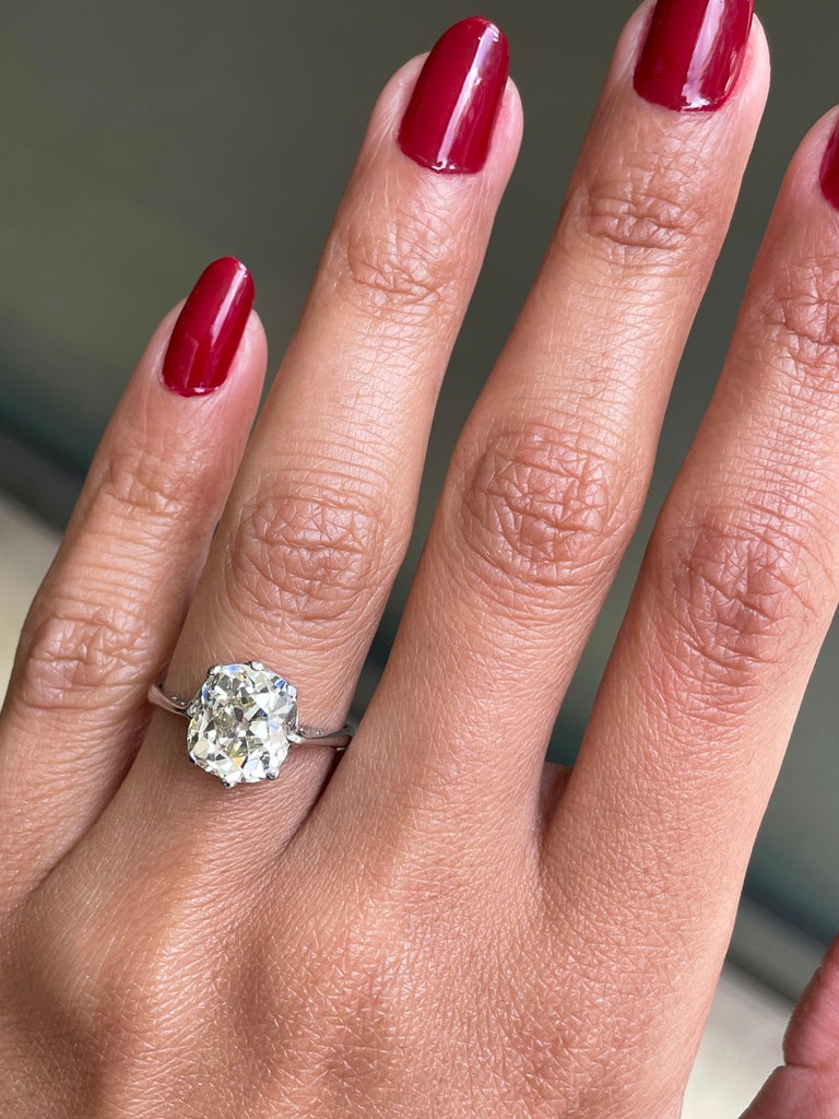 3.60ct Old Mine Cushion Cut Diamond Solitaire 18k Gold Engagement Ring ...