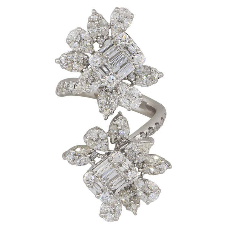 3.61 Carat Diamond Pave Flower Flyover Ring 18 Karat in Stock For Sale ...