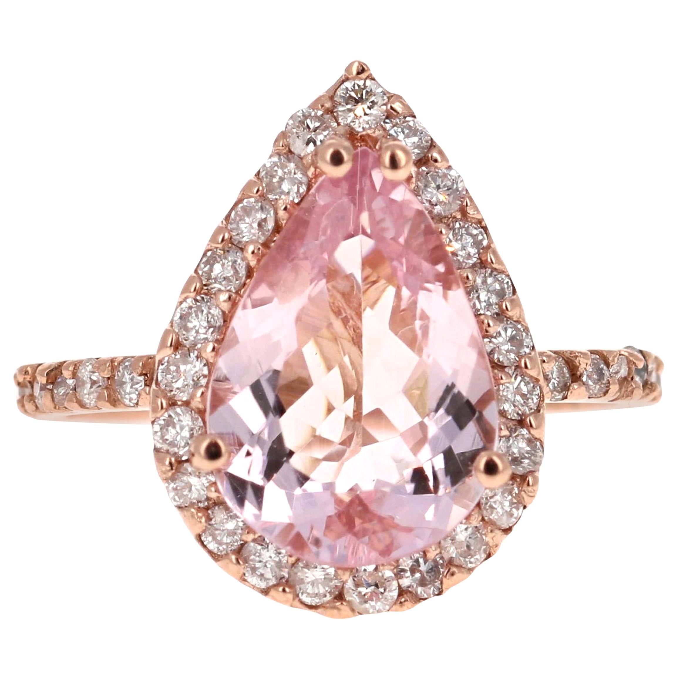 4.61 Carat Morganite Diamond 14 Karat Rose Gold Cocktail Ring For Sale ...