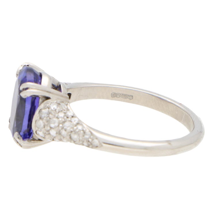 3.61 Carat Purple Blue Tanzanite and Diamond Engagement Ring Set in ...