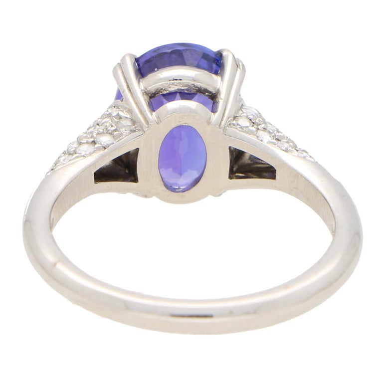 3.61 Carat Purple Blue Tanzanite and Diamond Engagement Ring Set in ...
