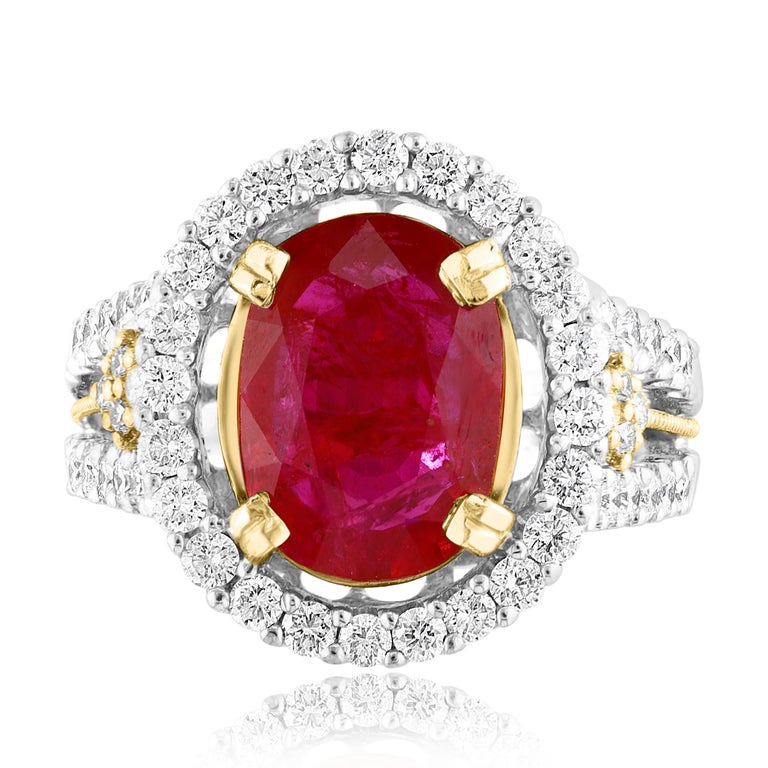 3.62 Carat Oval Ruby and Diamond Cocktail Ring in 18K Mix Gold For Sale ...