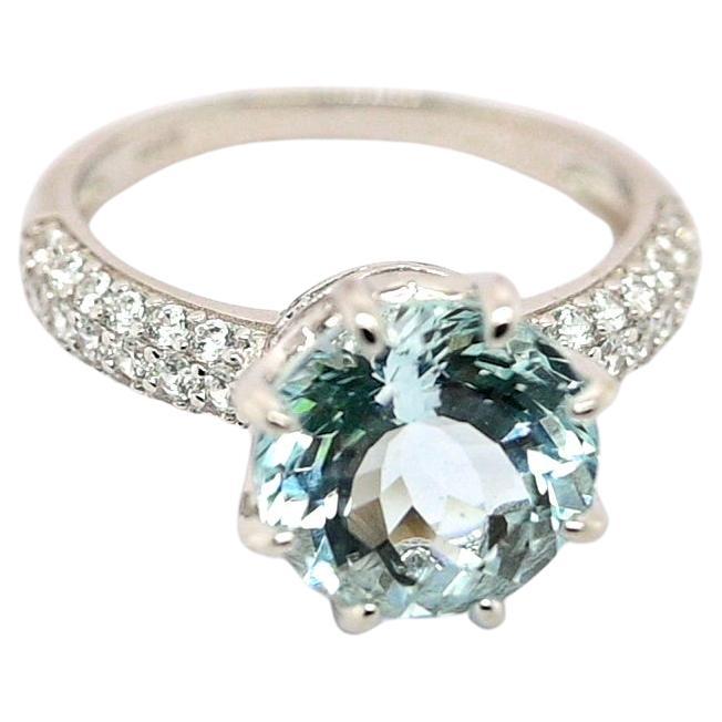 3.62 Ct Aquamarine Halo Ring 925 Sterling Silver Bridal Engagement Ring For Sale at 1stDibs