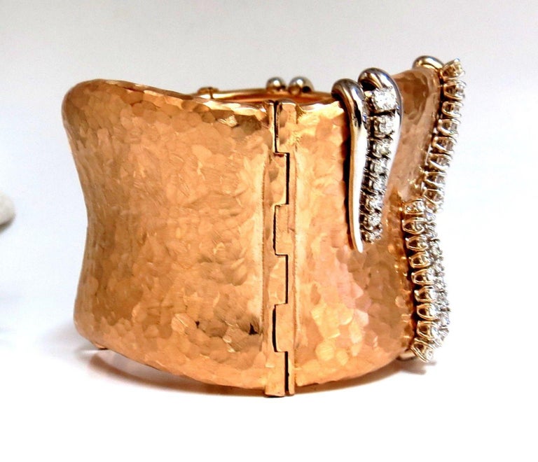 3.63ct Diamonds Bangle Cuff Bracelet 18kt Rustic Hammered Deco Spring ...
