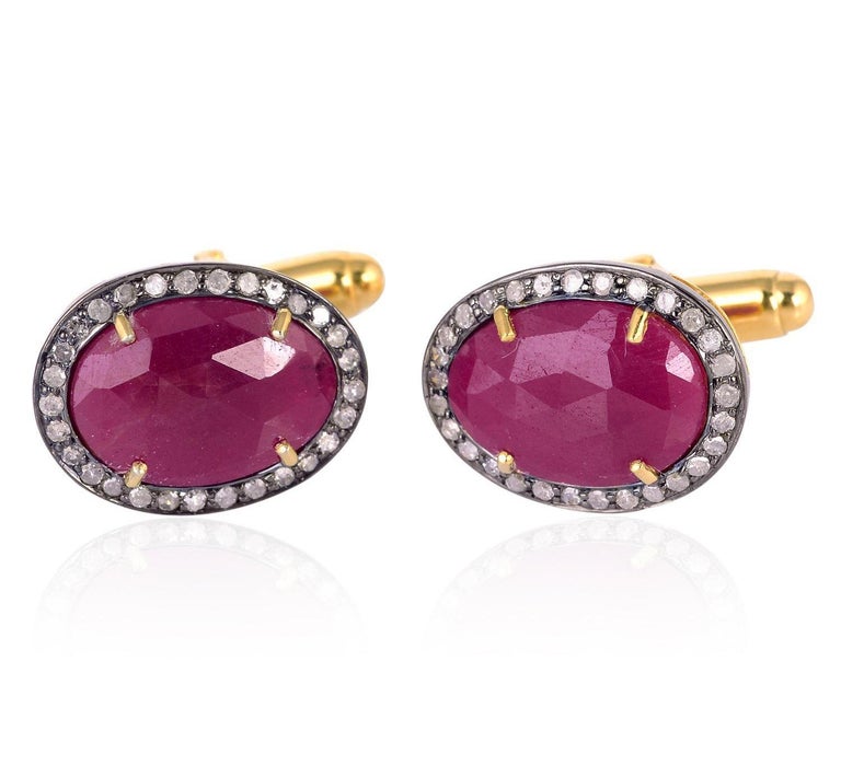 3.65 Carat Ruby Diamond Cufflinks For Sale at 1stDibs