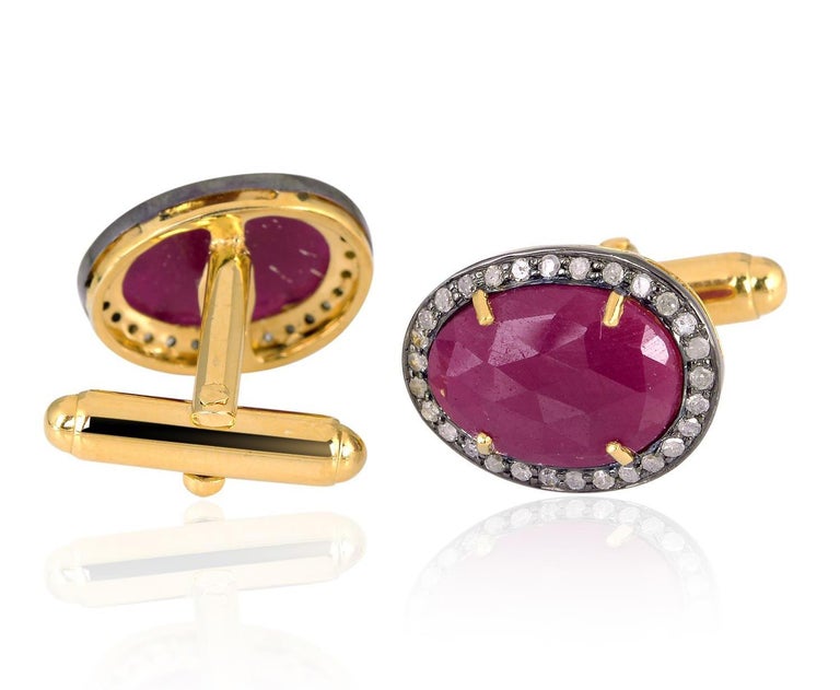 3.65 Carat Ruby Diamond Cufflinks For Sale at 1stDibs