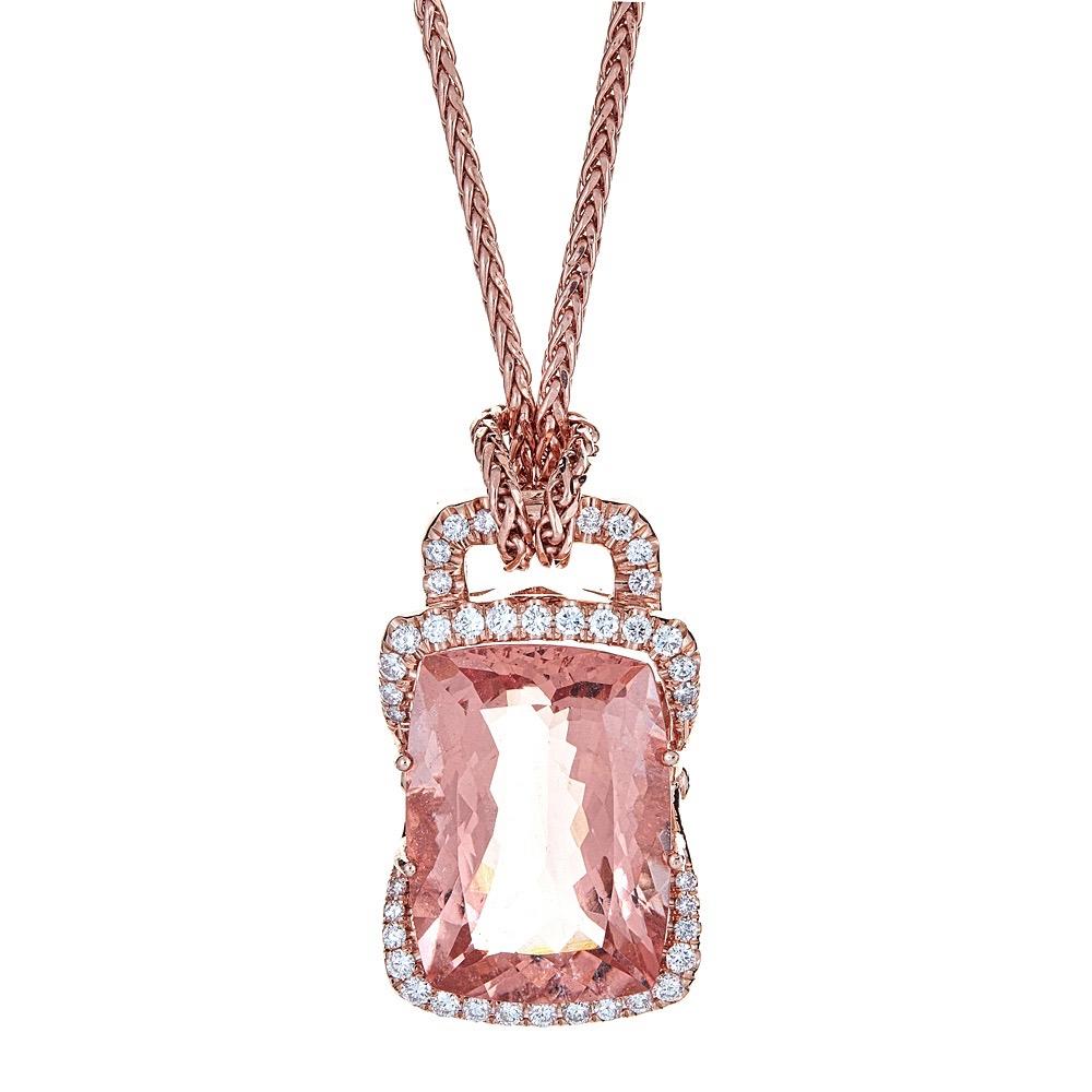 .73 Carat Trilliant Diamond Pendant 14 Karat Weave Chain Raised Shield ...