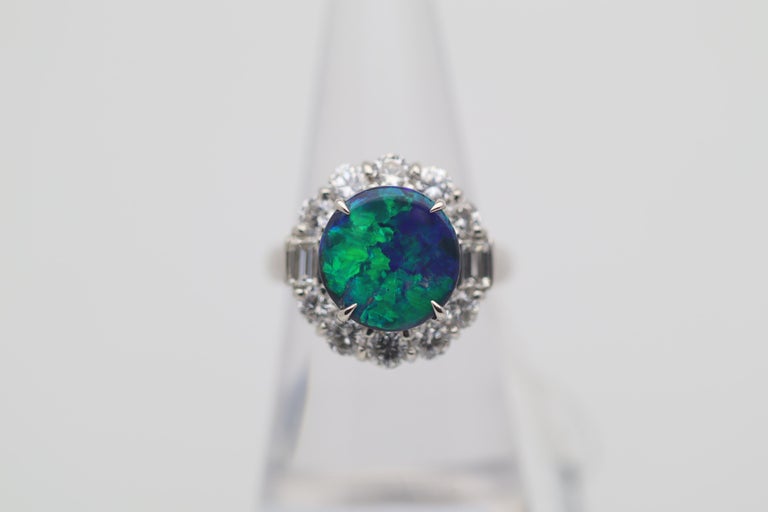 3.67 Carat Australian Black Opal Diamond Platinum Ring For Sale at 1stDibs