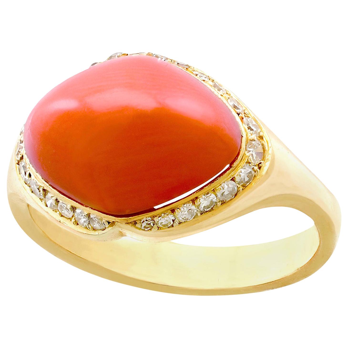 Pink Coral Diamond Gold Ring For Sale at 1stDibs