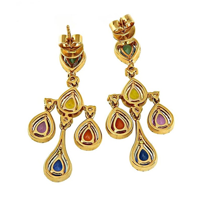 3.67ct Multi Color Sapphire 1.42ct Diamond Earrings For Sale at 1stDibs