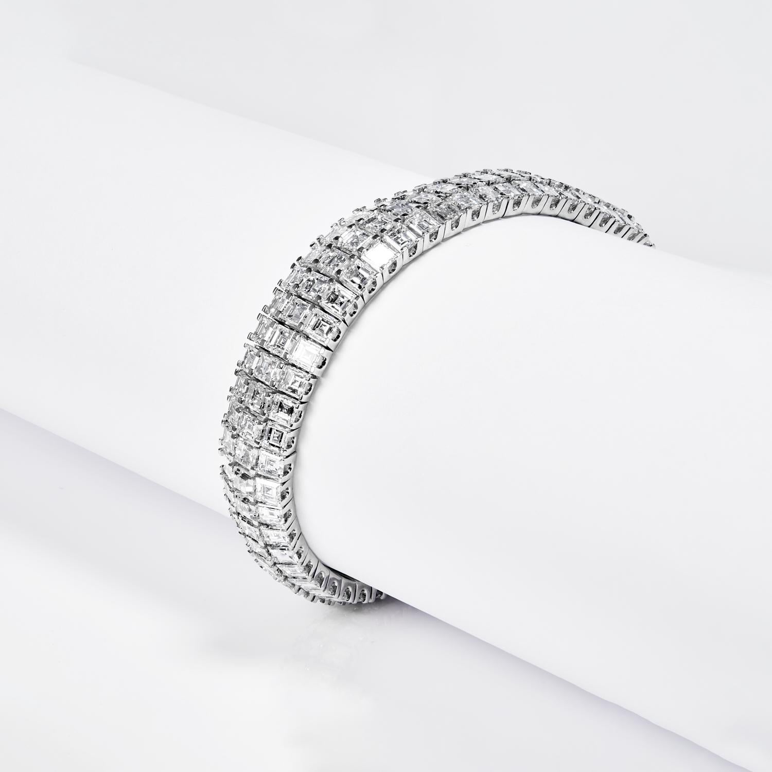 37 Carat Asscher Cut Triple Row Diamond Tennis Bracelet Certified For ...