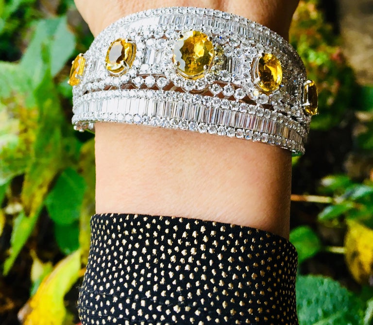 37 Carat Diamond and Yellow Topaz 18 Karat Hinged Bangle Bracelet at ...