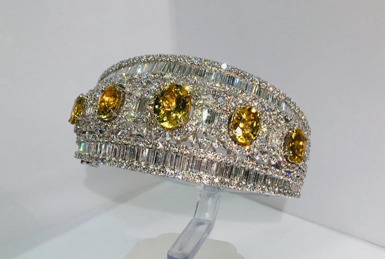 37 Carat Diamond and Yellow Topaz 18 Karat Hinged Bangle Bracelet at ...