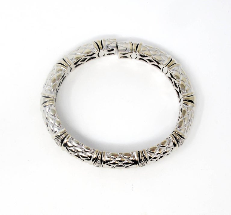 .37 Carat Pave Diamond Bamboo Style Flex Bangle Bracelet 18 Karat White ...