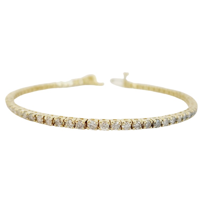 3.70 Carat Round Brilliant Natural Diamond Tennis Bracelet 14 Karat Yellow Gold at 1stDibs