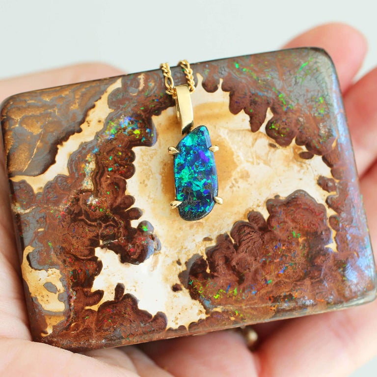 3.70 Carat Australian Boulder Opal and 18k Gold Necklace For Sale at ...