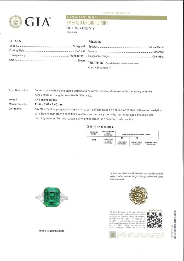 3.72 carat Colombian Green Emerald and Diamonds Cocktail Ring, GIA ...