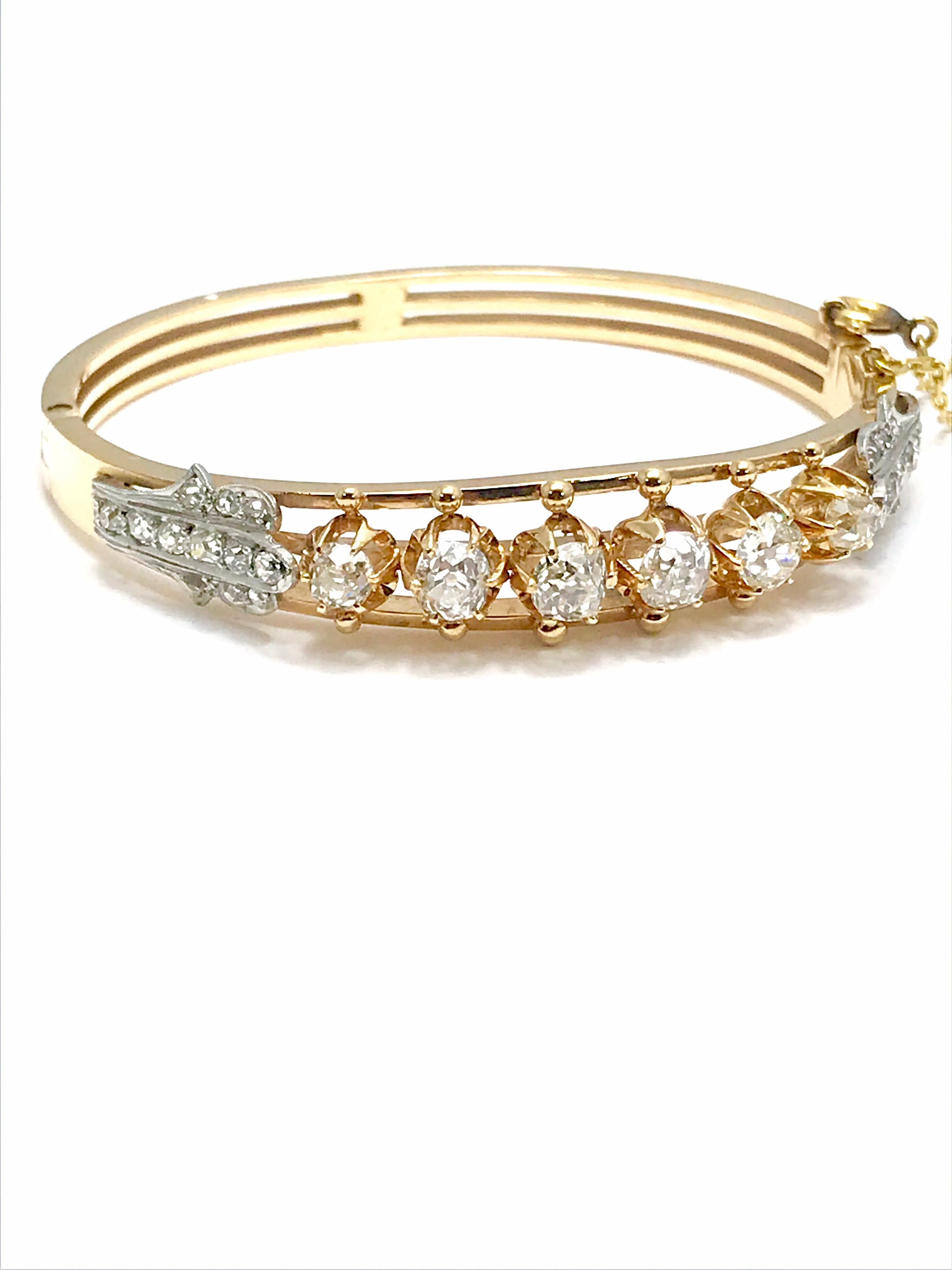 3.72 Carat Old Mine Cut and Rose Cut Diamond Yellow Gold Bangle ...