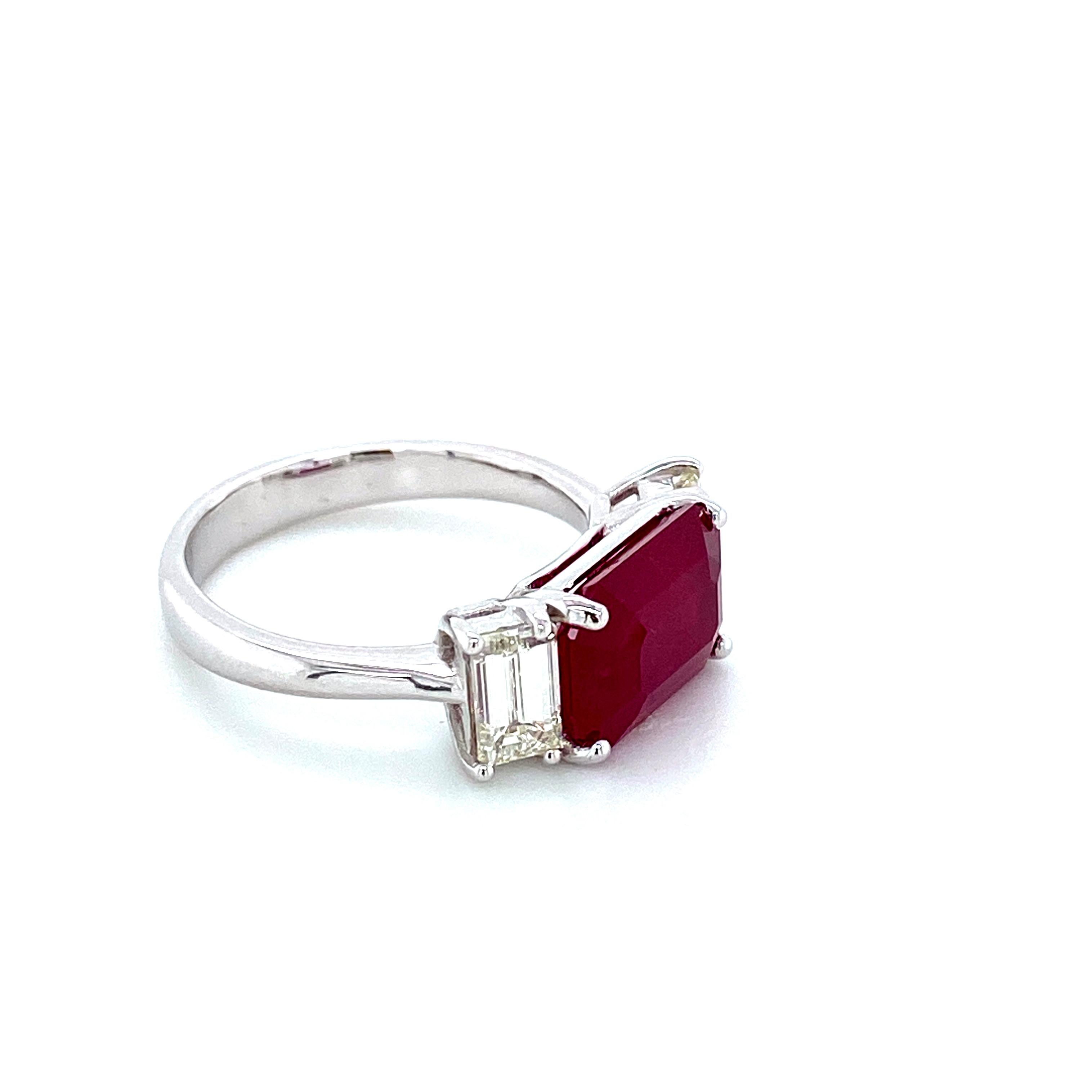 3.74 Carat Emerald Cut Burmese Ruby and Diamond Gold Engagement Ring at ...