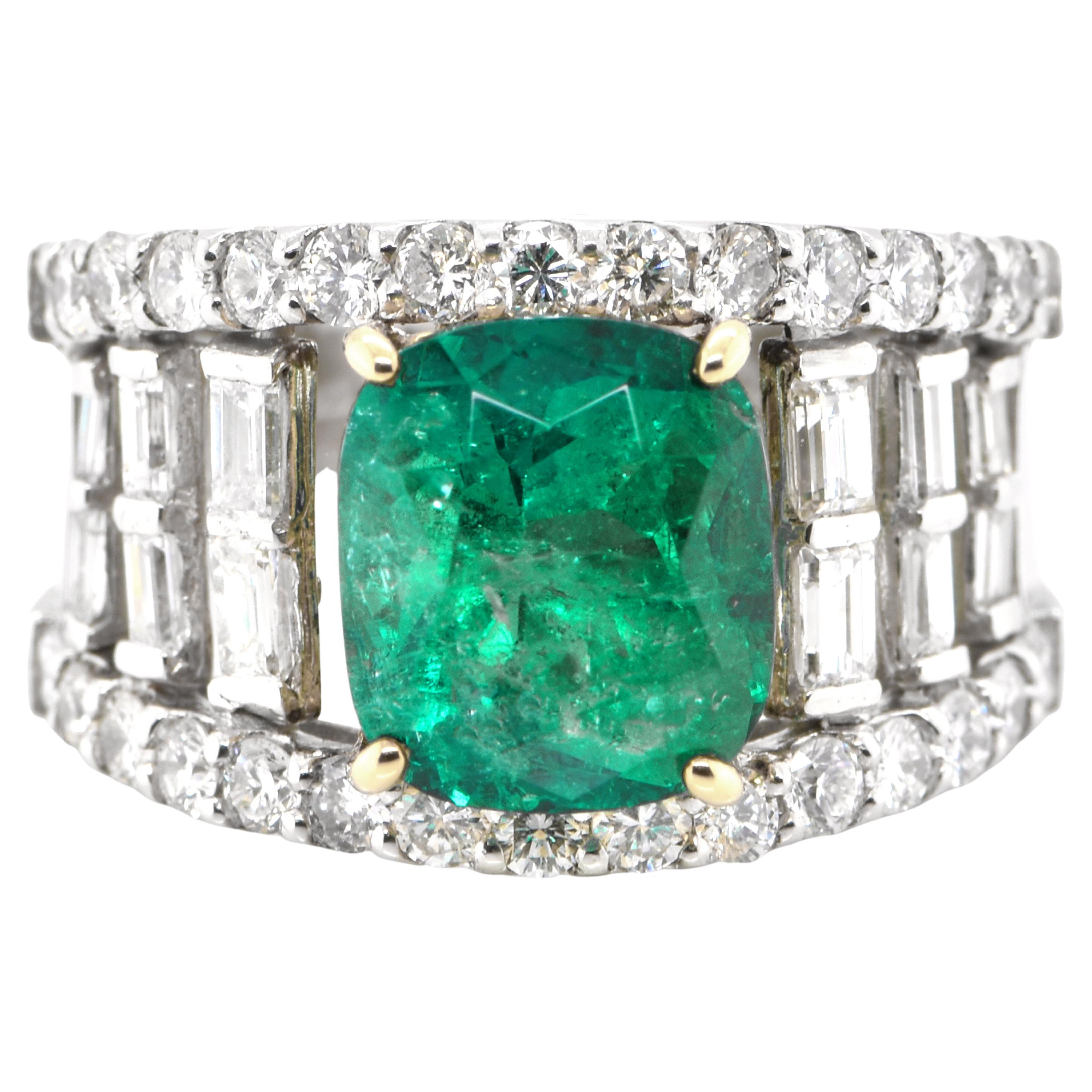 1.19 Carat Natural Emerald and Diamond Cocktail Ring Set in 18K White ...