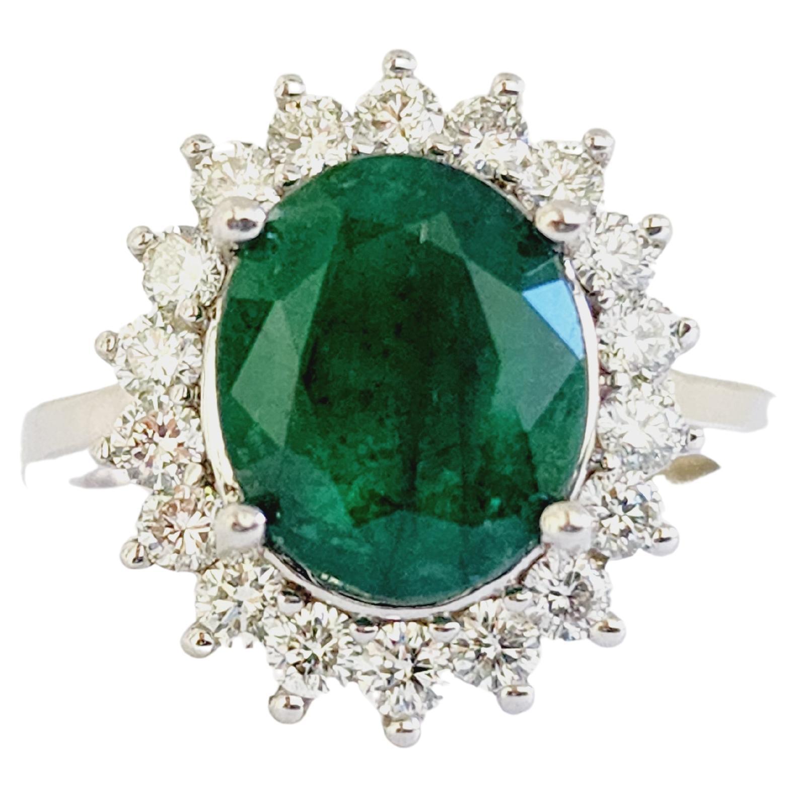 3.74 Carats Natural Emerald Oval Shape 14 Karat White Gold Ring For ...