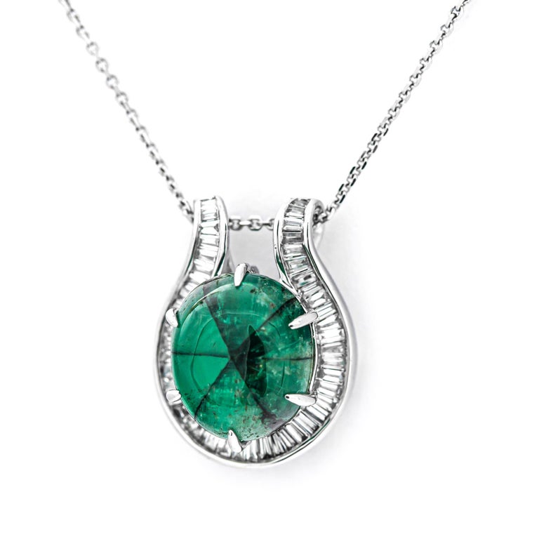 3.74 ct Natural Trapiche Emerald and 0.30 ct Natural Diamonds Pendant ...