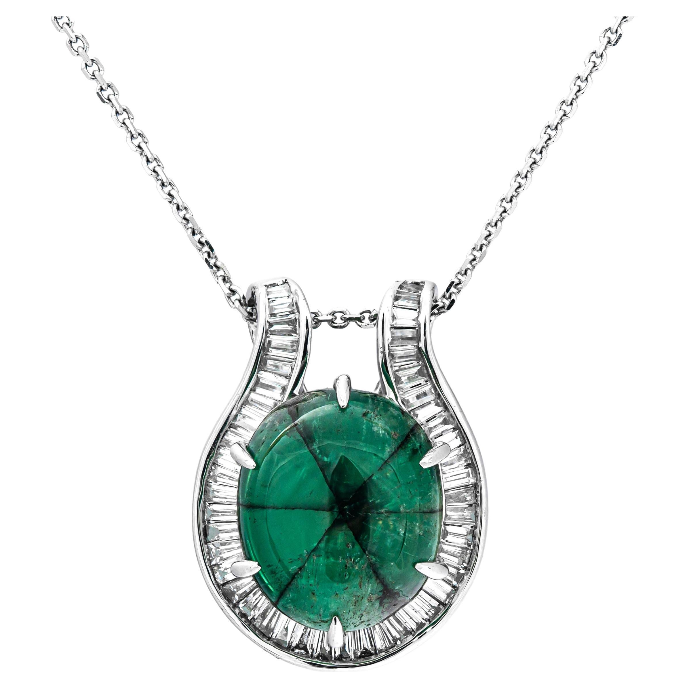 3.74 ct Natural Trapiche Emerald and 0.30 ct Natural Diamonds Pendant ...