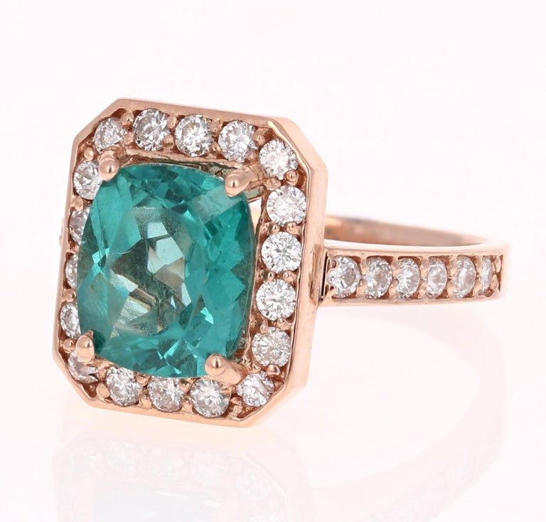 3.75 Carat Apatite Diamond 14K Rose Gold Halo Engagement Ring For Sale ...