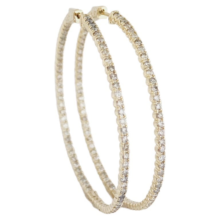 3.75 Carat Diamond Large Hoops Earrings 14 Karat Yellow Gold For Sale ...